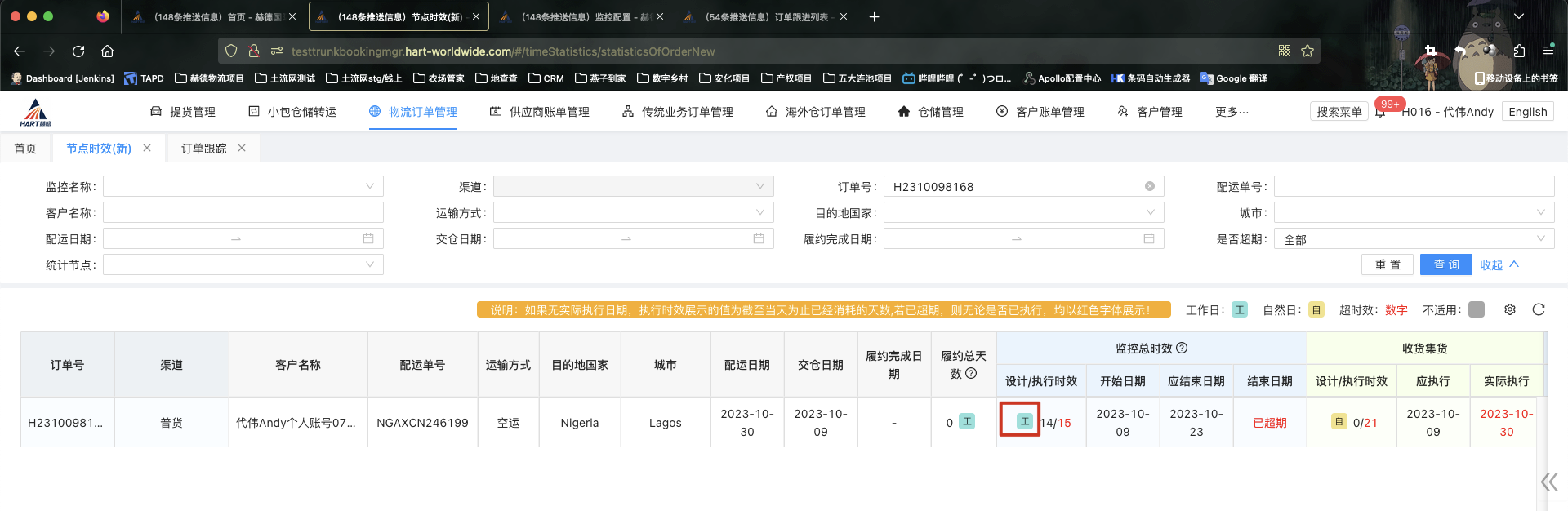 Bug 3016 【管理端 首页】 全程时效总天数”处,工作日错误的显示成了自然日 物流管理系统 禅道